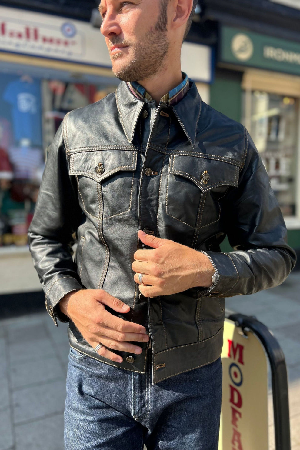 Men’s Leather Classic Black - Trucker Jacket – The Modfather Clothing ...