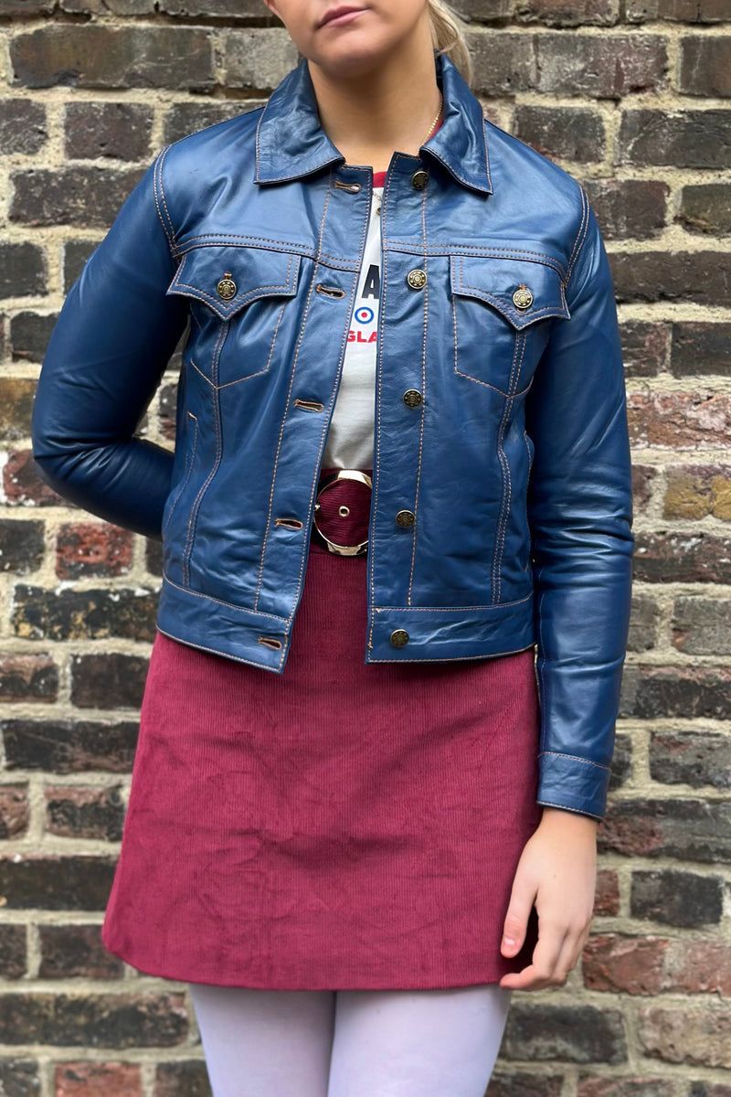 Modfather Clothing - Women's Leather Blue - Trucker Jacket – The ...